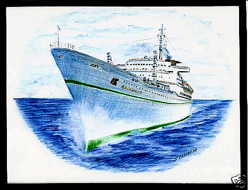 Original Art Work ... tn RAFFAELLO ... Italia ..ocean liner....Bow View ...