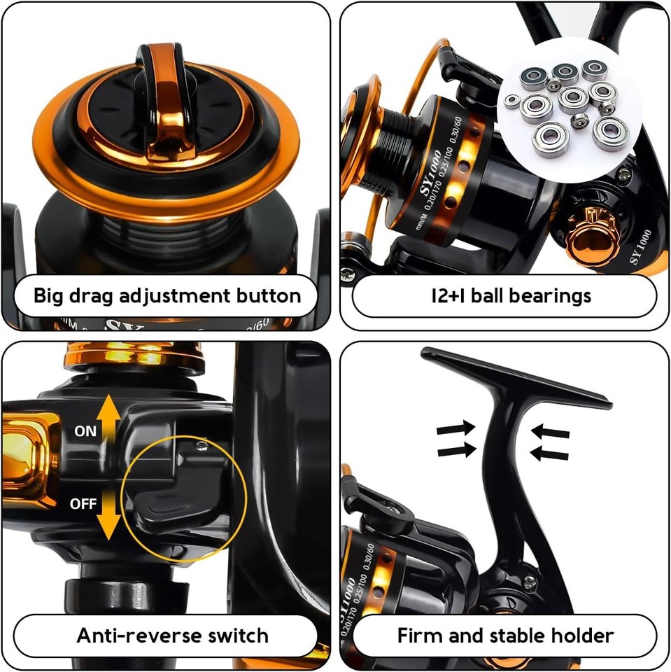Summer and Centron Spinning Reels, 12 +1 BB Light Weight & Ultra Smooth ...