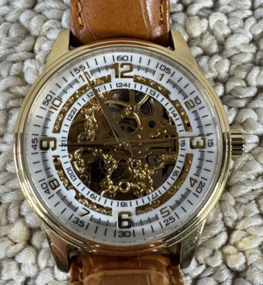 Men's AKRIBOS XXIV Automatic Skeleton Dial Genuine Leather AK410ss-A ...