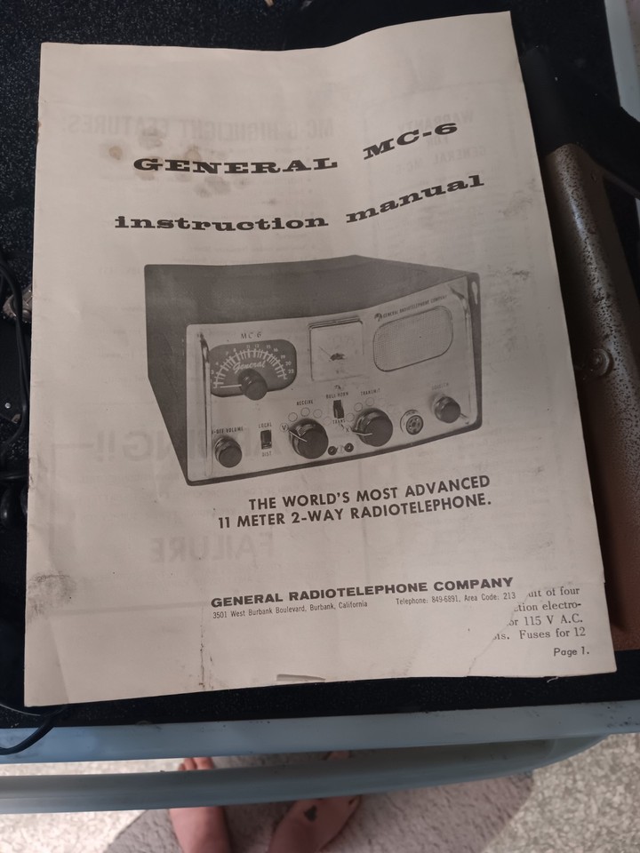 General Radiotelephone Company Mc-6 CB Radio With Mount, Power Cord(S ...