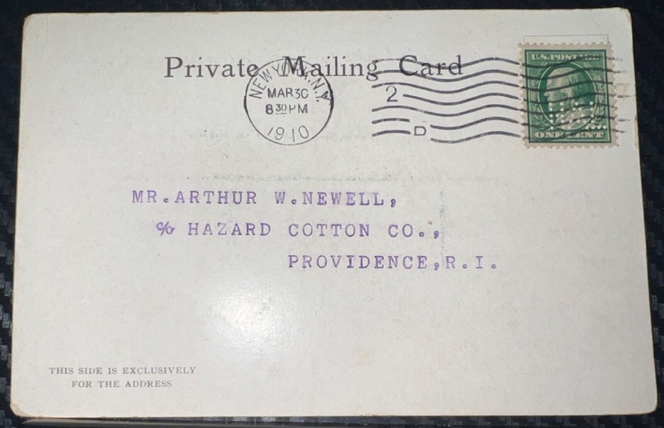 1910 Hamburg-America Line Cruise Lines POSTCARD USED PERFIN STAMP ...