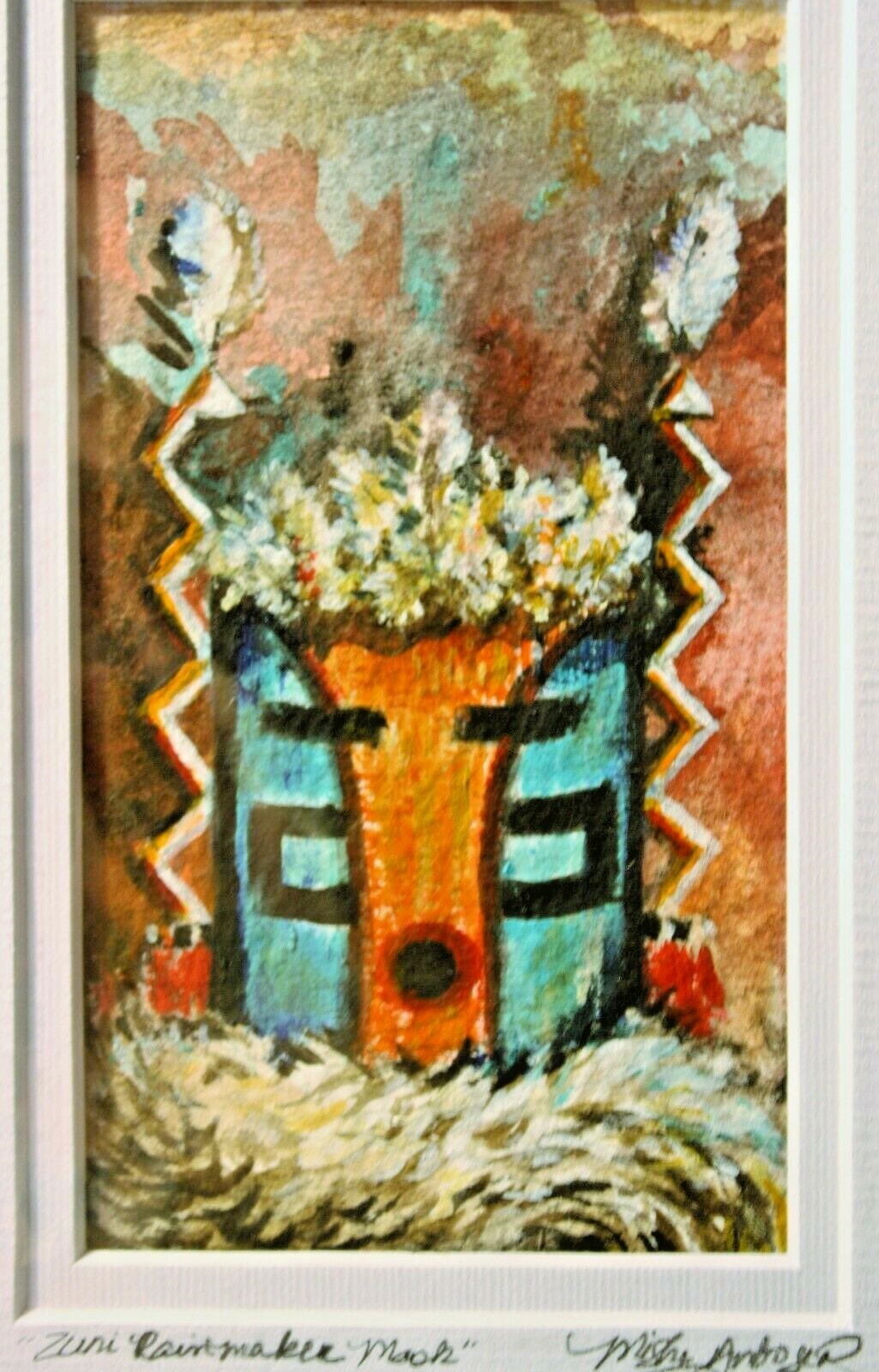 ORIGINAL SIGNED SMALL ARTWORK "RAINMAKER MASK" KACHINA ART by MISHA ...