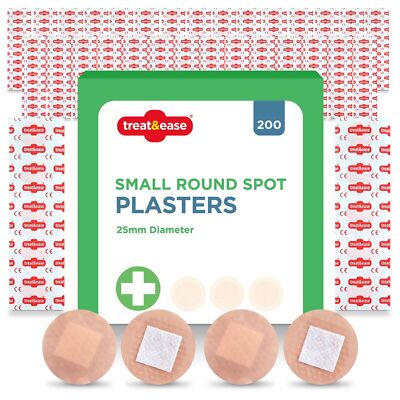 200 Round Spot Plasters 2.5cm Small Sterile Washproof First Aid Wound ...