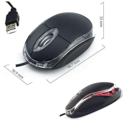 WIRED USB OPTICAL MOUSE FOR PC LAPTOP COMPUTER SCROLL WHEEL LED LIGHT ...