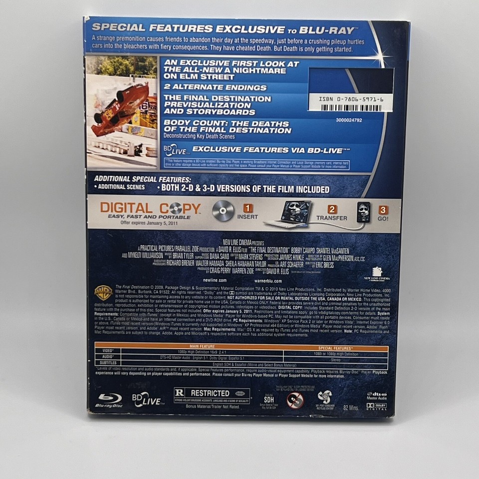 The Final Destination 3D Blu-ray, DVD, Digital Copy Special Ed 2 3D ...