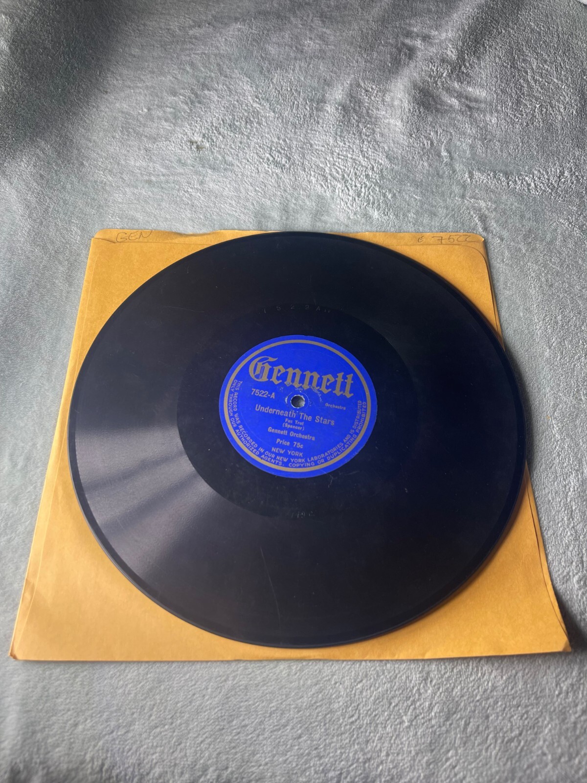 GENNETT Record 78 rpm 7522 UNDERNEATH THE STARS / BRIDAL ROSS OVERTURE ...