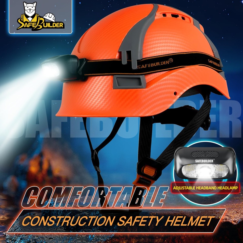 H1X Construction Safety Helmet with Headlight Hard Hat Headlamp ...