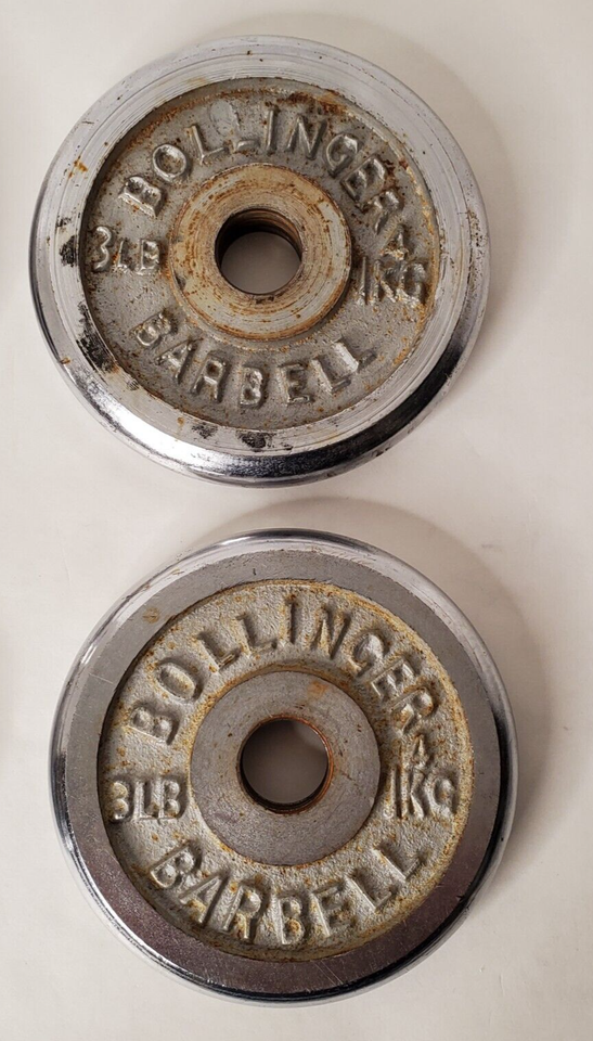 Vintage Bollinger Barbell Three 3lb & One 5lb Threaded Weight Plates ...