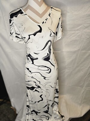 Lularoe Macy V-neck Maxi Dress White W/ Black Liquid Swirls Large | eBay