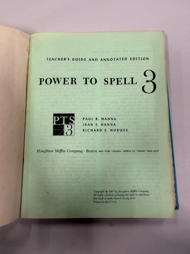 Power to Spell 3 Hanna Hanna Hodges Teacher's Edition 1967 Spelling ...