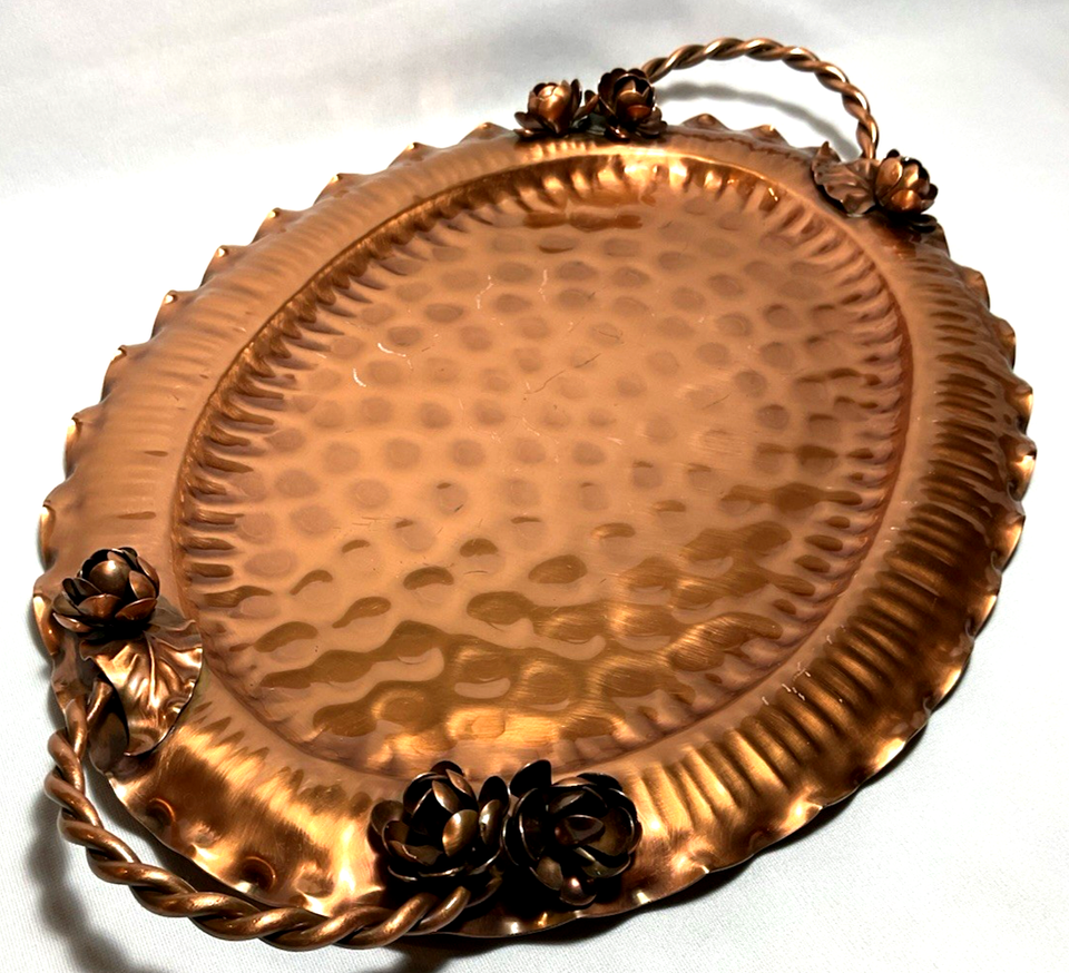 GREGORIAN COPPER ~ Early Solid Copper 17.75" Oval SERVING TRAY w ...