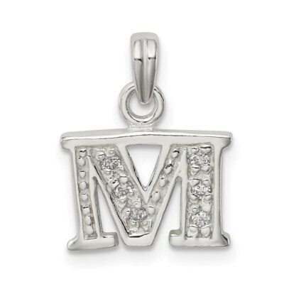 Sterling Silver 925 Clear CZ Textured Letter M Initial Charm Pendant 0. ...