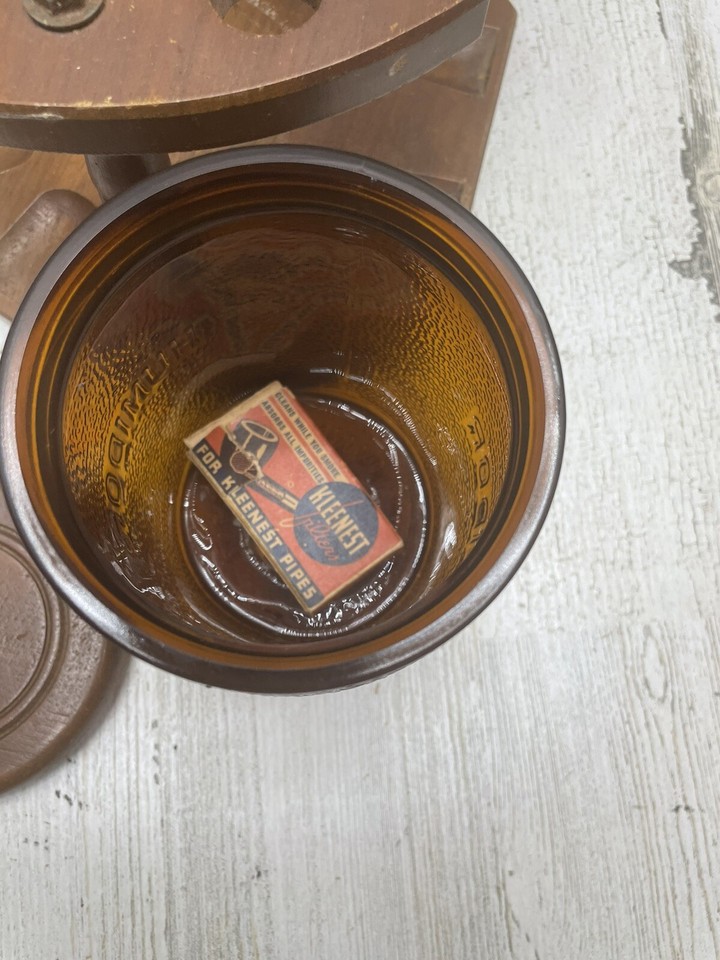 Vintage Dun-Rite Amber Glass Humidor Wood 10 Pipe Holder Tobacco | eBay