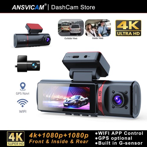 4K Car DVR GPS Vehicle Dash Cam WIFI UHD 3 Channel Camera DVRs Video ...