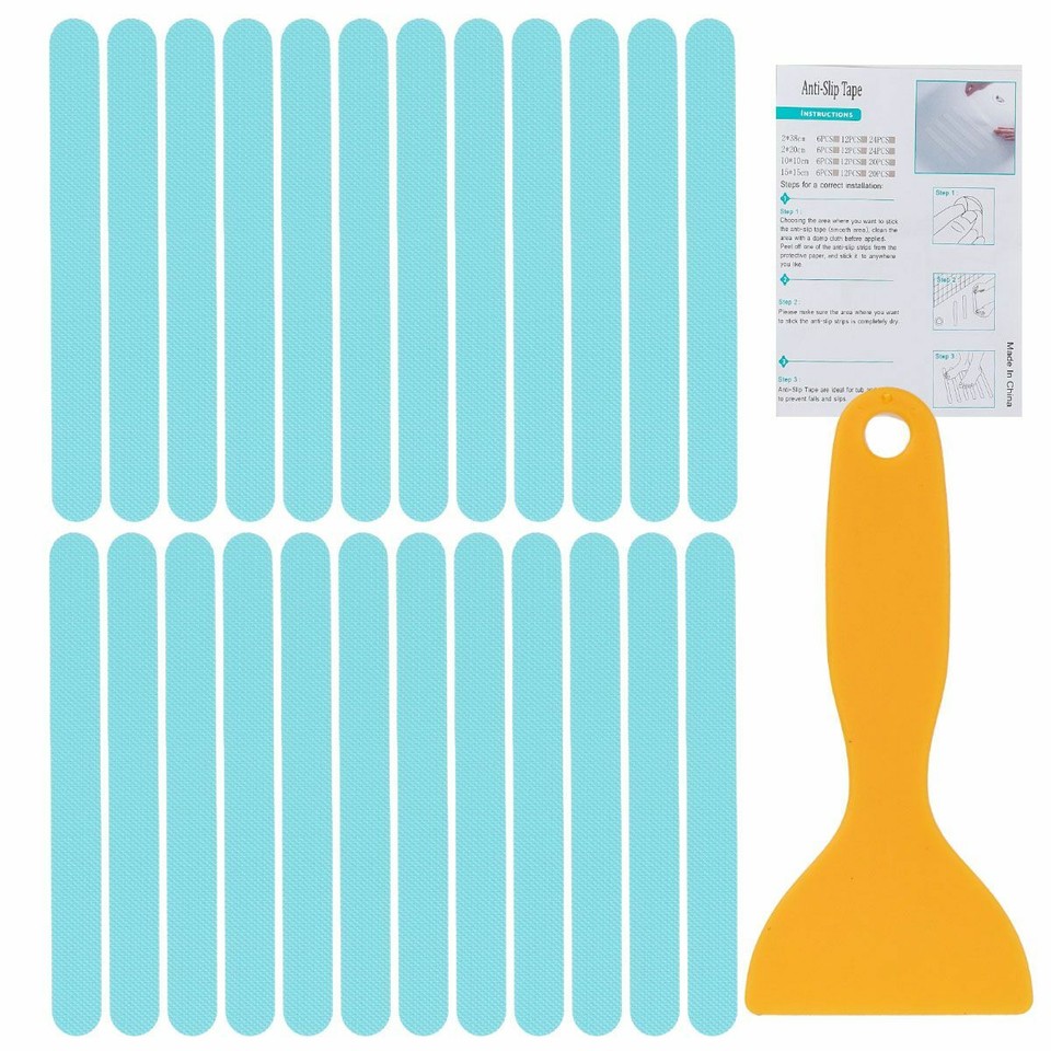 24Pc Bath Tub Shower Floor Stickers Anti Slip Grip Strips Transparent ...