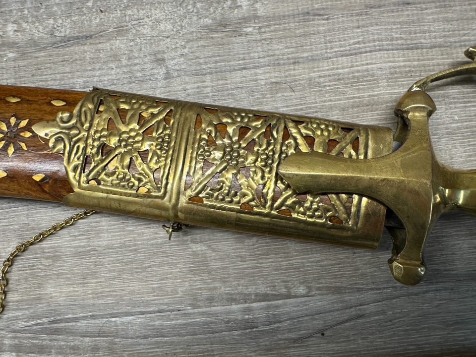 Khalsa Kirpan Ceremonial Sword Wood Sheath Brass Inlay 36" | eBay