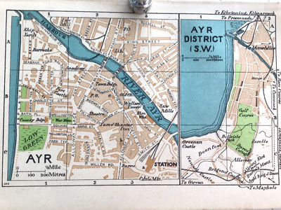 AYR 1947 Small Vintage Street Map Scotland Bartholomew Harbour River ...
