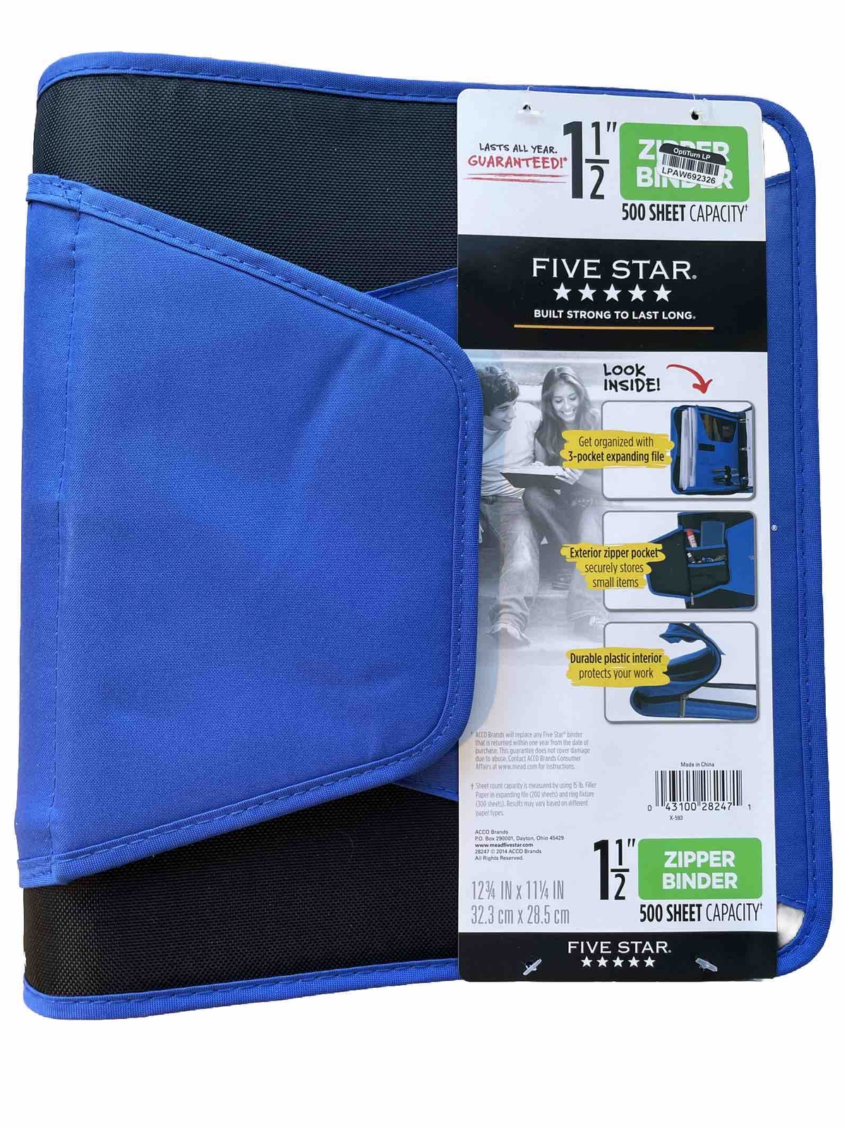 Five Star 1 -1/2 Inch Zipper 3 Ring Binder 3 pocket Tab Expanding File ...