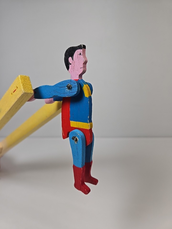 Vtg Folk Art Superman Acrobat Flip Toy Wooden Artisan Handmade Works ...