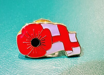 Red Poppie Flower England Flag St George Pin Badge Lapel Metal Enamel ...