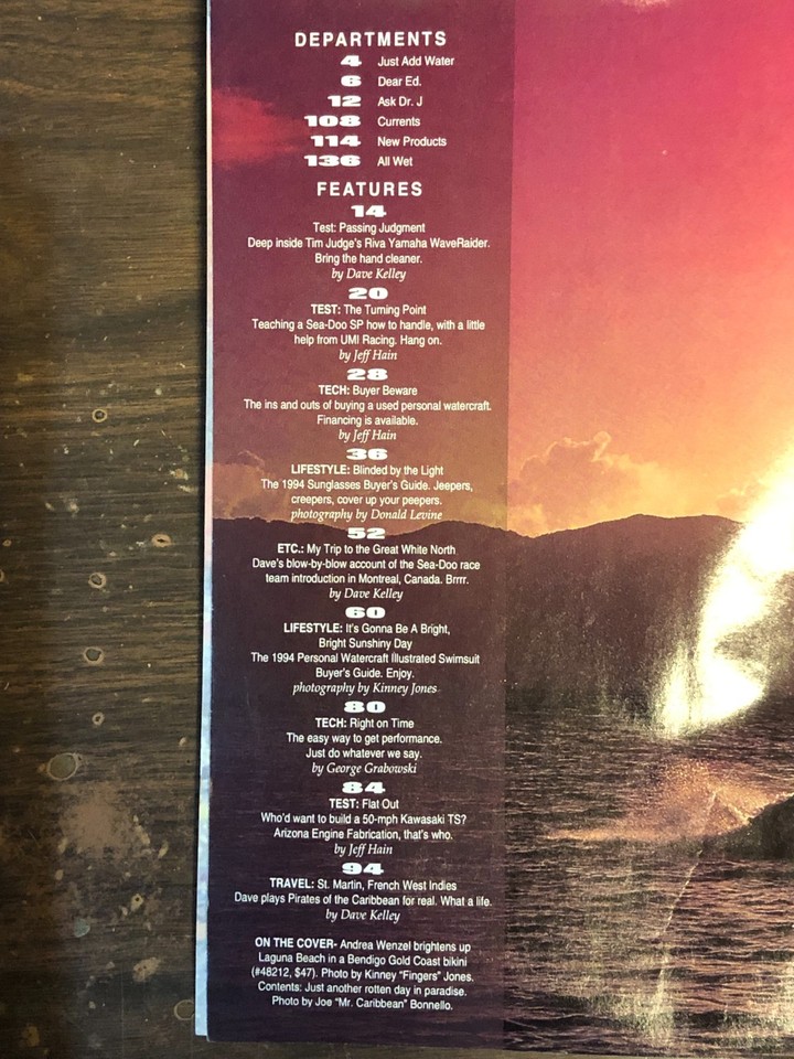 1994 Personal Watercraft Illustrated. SWIMSUIT ISSUE! Buyers guide, R&D ...