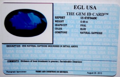 EGL USA TESTED & CERTIFIED GENUINE OVAL BLUE SAPPHIRE 0.49 CT WITH GEM ...