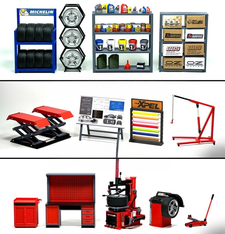 Diorama 1/18 Car Garage Props Model Workshop Repair Tool Scene Model ...