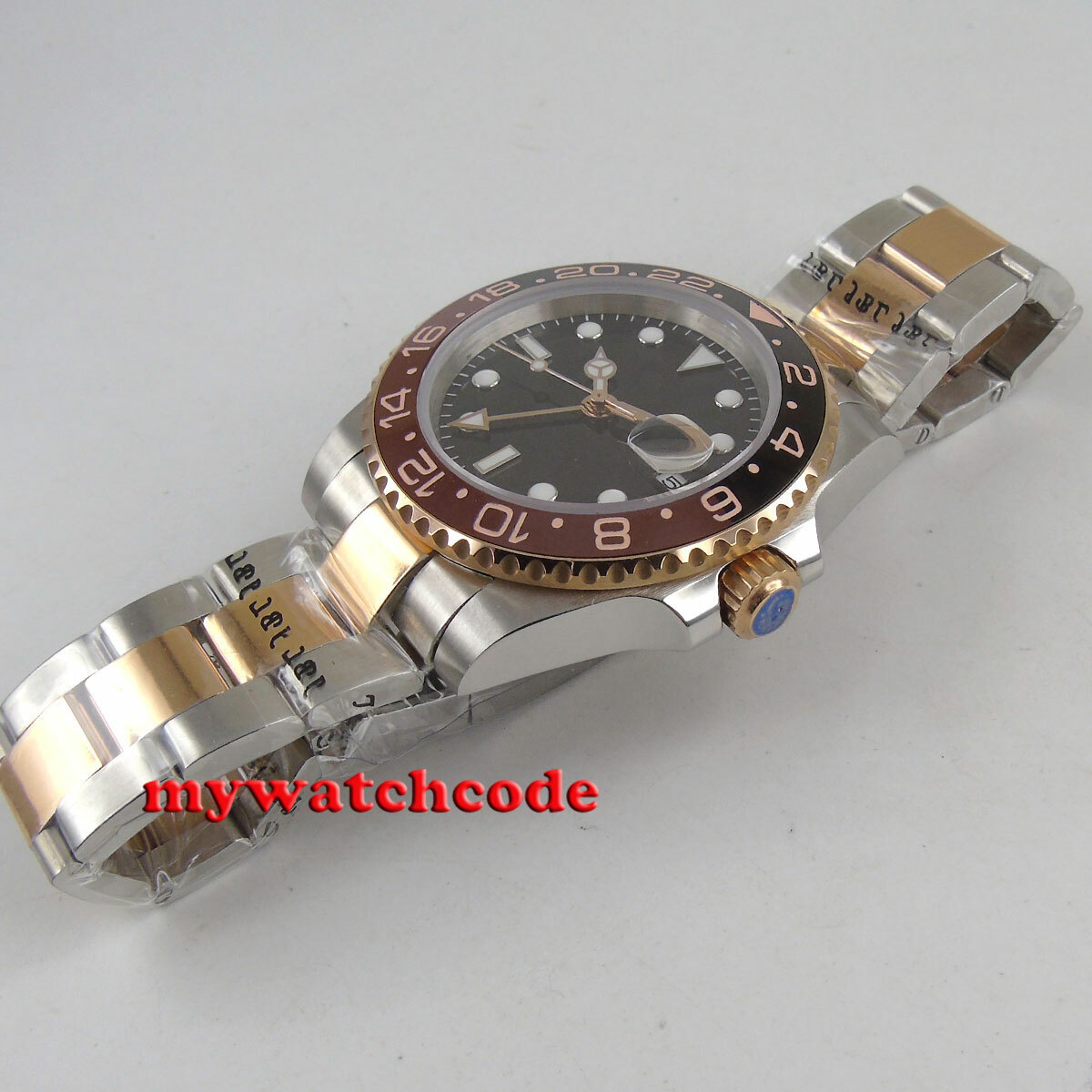 40mm bliger black dial GMT rose golden case sapphire glass automatic ...