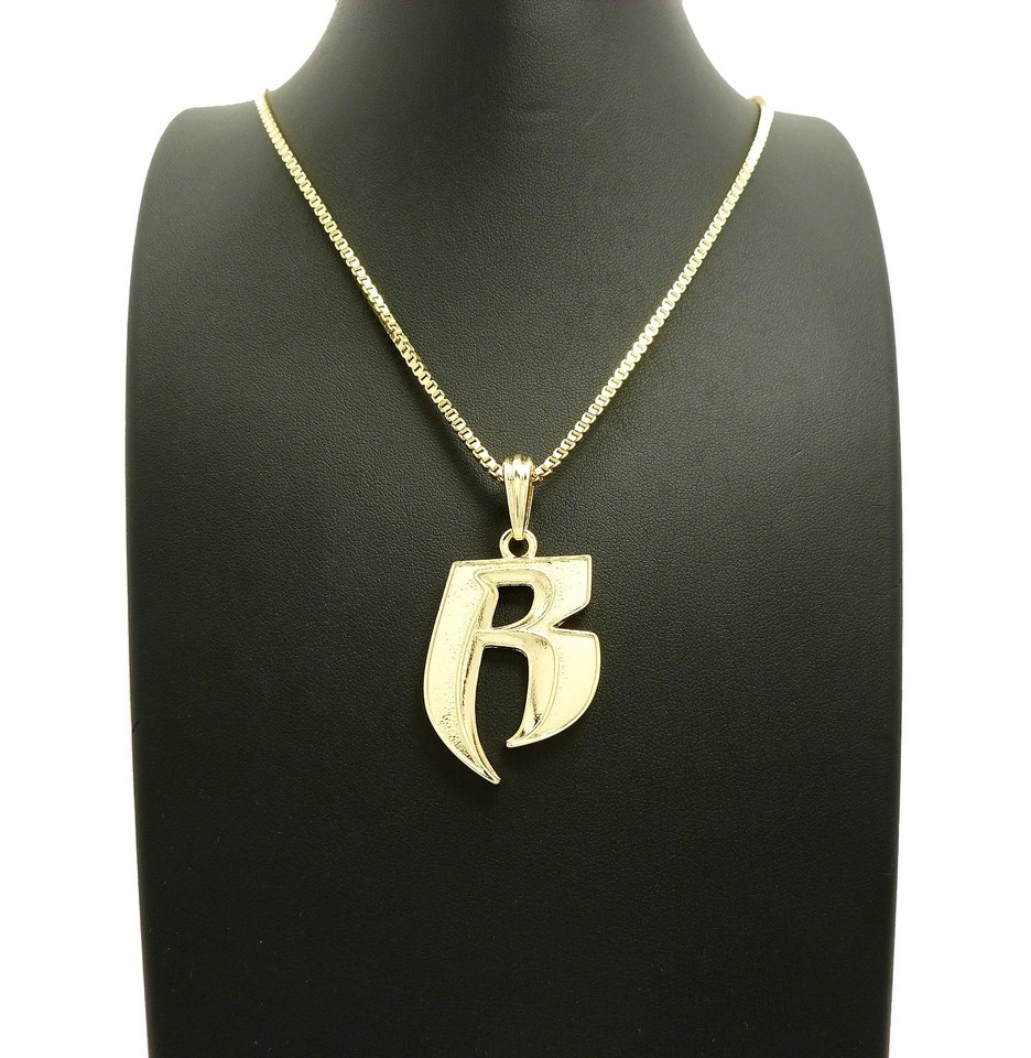 NEW 'R' RUFF RYDERS PENDANT & 24" BOX/CUBAN/ROPE CHAIN HIP HOP NECKLACE ...