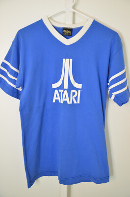 Men's vintage ATARI ringer tee - blue - Size SMALL S preowned good | eBay