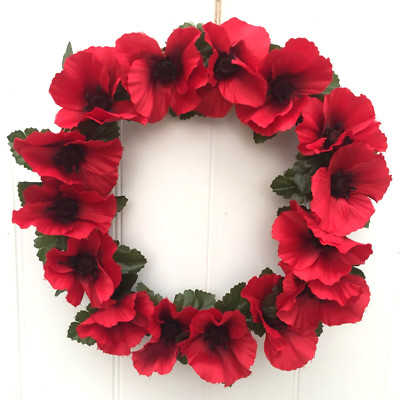 1 Artificial Red Poppy Door Wreath Remembrance Sunday Memorial & Card ...