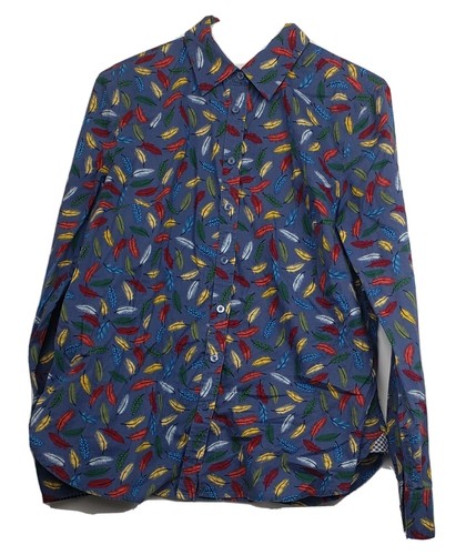 Talbots Blue Shirt w/ Multicolored Feathers | Button-Down Women's SZ:S ...