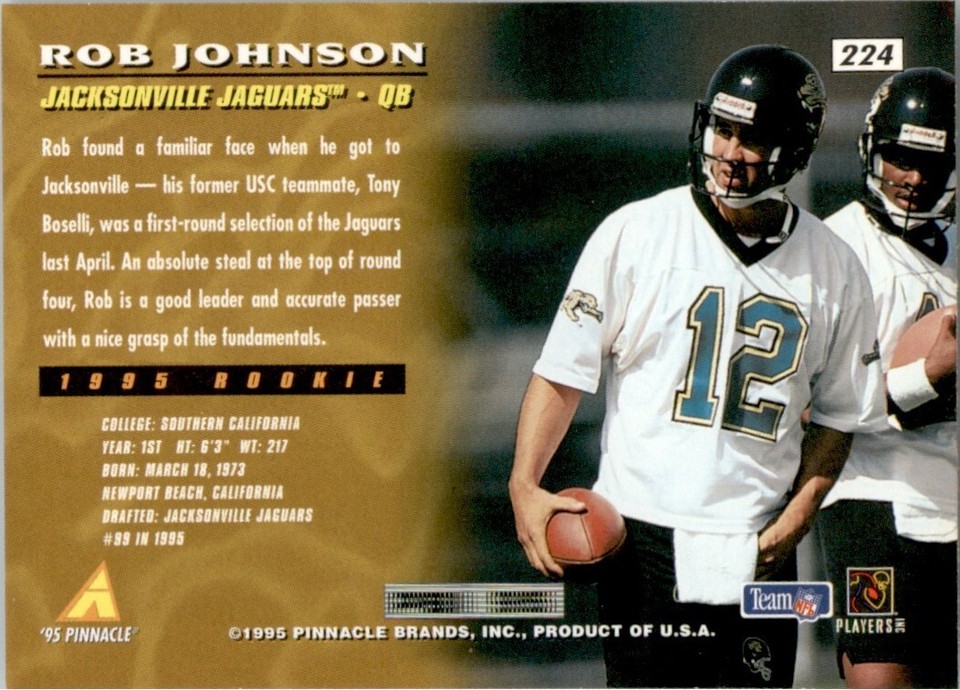 1995 Pinnacle #224 Rob Johnson Rookie Jacksonville Jaguars | eBay
