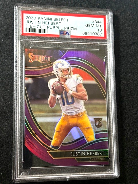 2020 Select Field Level Die-Cut Purple Prizm Justin Herbert RC #344 PSA ...