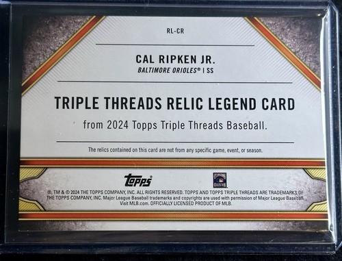 2024 Topps Triple Threads Cal Ripken Jr Amethyst Legend Triple Relic ...