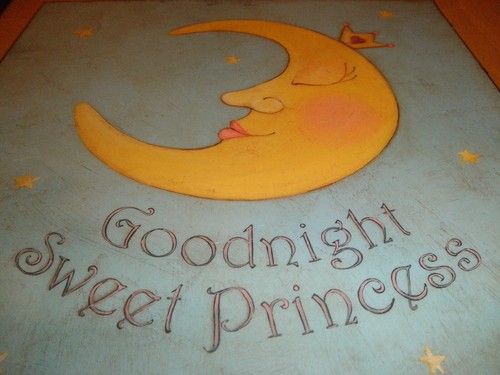 Goodnight Sweet Princess Crescent Moon Crown Wall Plaque Picture Wood ...
