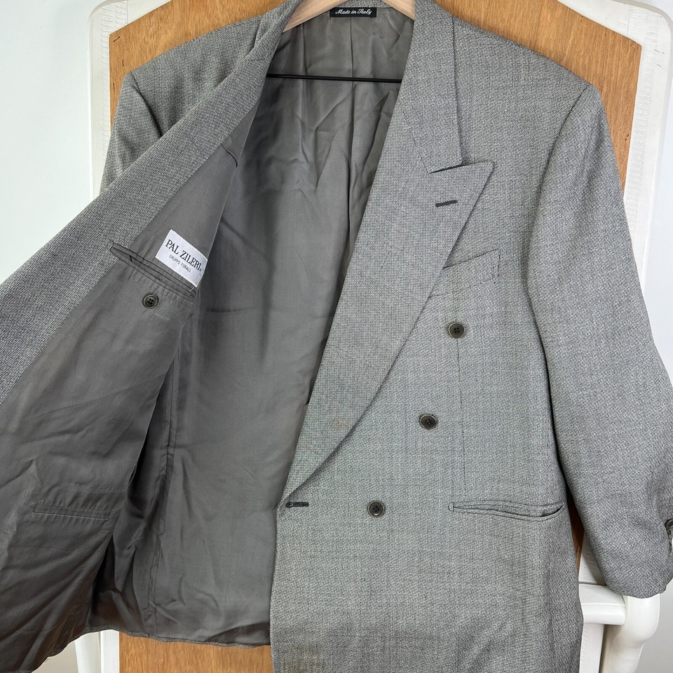 Pal Zileri Blazer Mens 44S Gray Double Breasted Wool Peak Lapel 6x1 ...