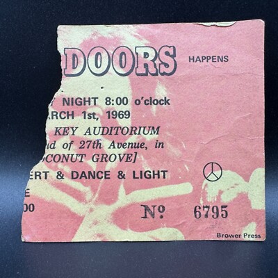THE DOORS MIAMI 1969 DINNER KEY AUDITORIUM TICKET STUB – INFAMOUS ...