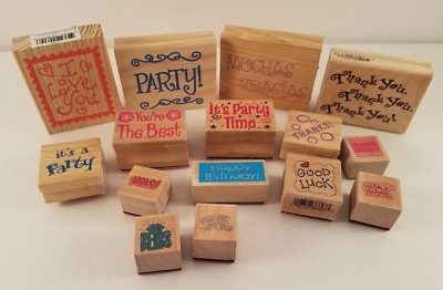 Lot of 15 Rubber Stamps Words & Greetings Theme Craft Scrapbook Card ...