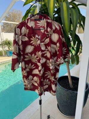 Mens Floral Tropical Shirt Maroon Red Tan XL JG Hook (68) | eBay