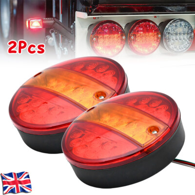2Pcs LED Round Rear Tail Lights Indicator Stop Light Trailer Caravan ...