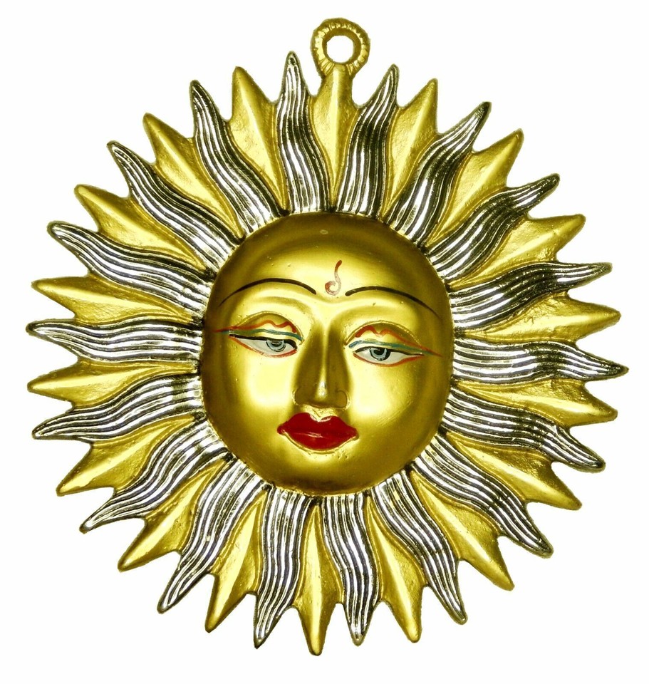 White Metal Lord Sun Shape Wall Hanging Mask Figure Figurine for Wall ...