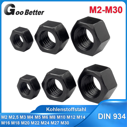 Sechskantmuttern DIN 934 Schwarz 8.8 12.9 Fest Hochfest Stahl Mutter M2 ...