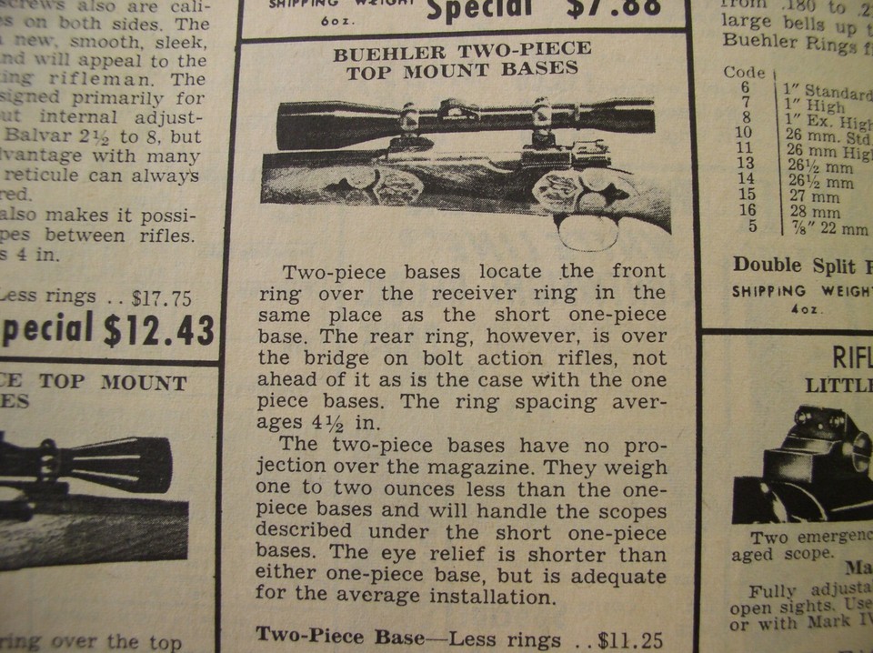 BUEHLER code 95 scope bases for Small Ring MAUSER bolt actions 93, 95 ...