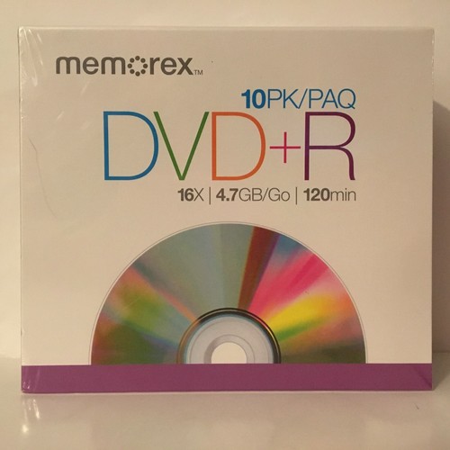 MEMOREX DVD+R 10 Pack 16x 4.7 GB 120 min RW Recordable Slim Jewel Case ...