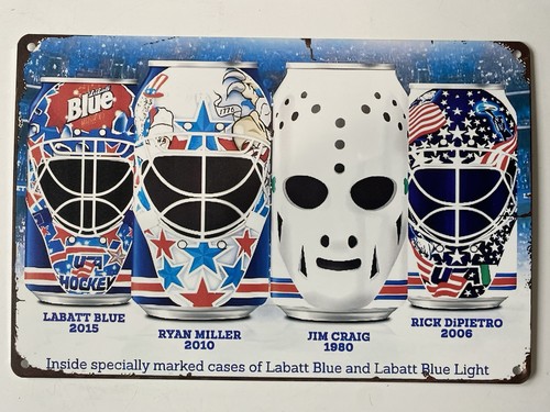 USA Olympic Hockey Labatt Blue Beer Metal Sign Jim Craig Ryan Miller ...