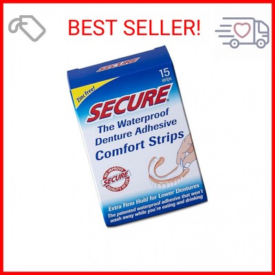 Secure Comfort Strips Waterproof Denture Adhesive - Zinc Free - Extra ...