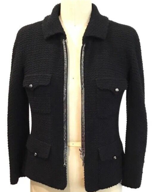 CHANEL 11C TWEED CC LOGO BUTTON BLAZER JACKET FR44- … - Gem