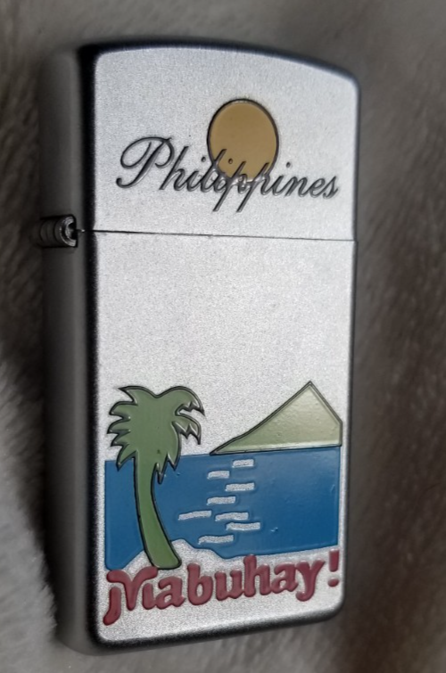 Zippo Souvenir Lighter Slim 2001 Philippines Mabuhay! Sun Palm Island ...