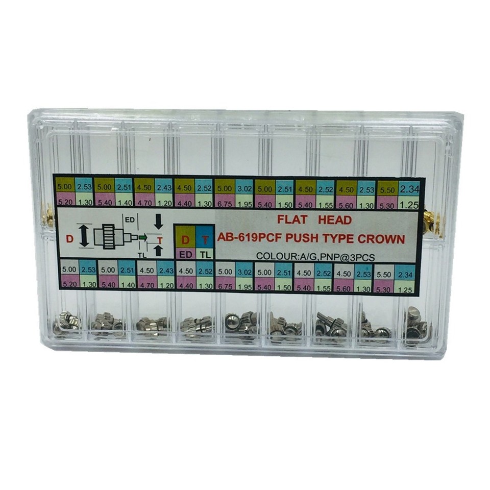 1 Set Stainless Steel Silver/Gold Watch Pusher Button Crown Flat Head ...